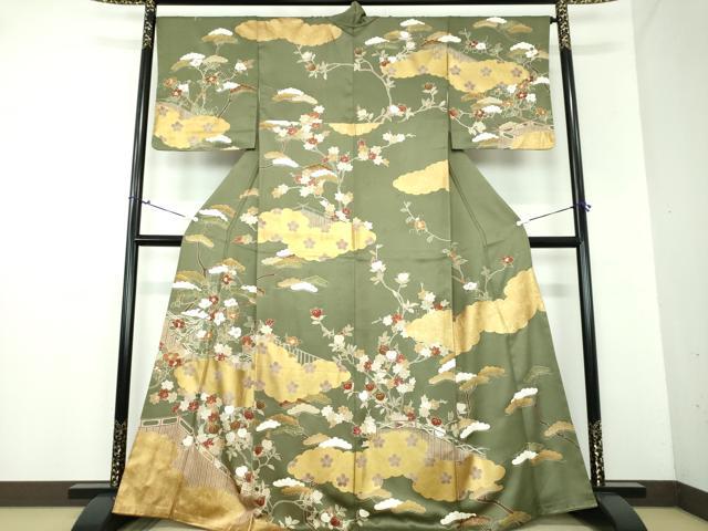 平和屋着物●訪問着　雲取り風景花文　金彩　正絹　逸品　DAAX4458ps