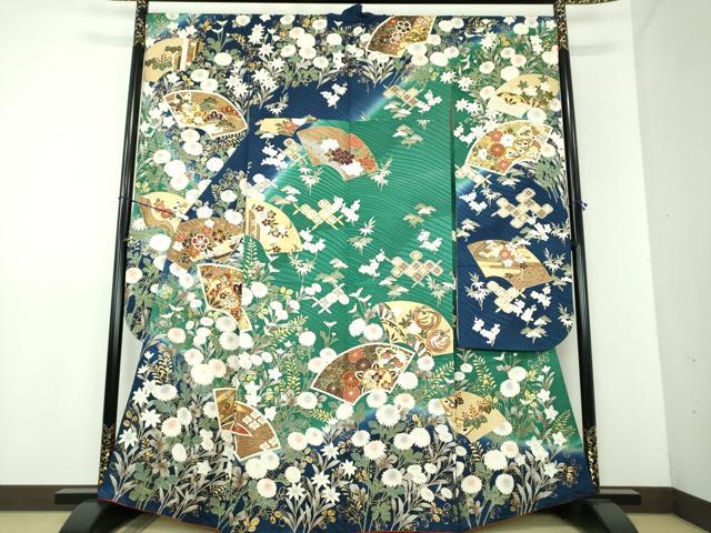平和屋着物●豪華振袖　駒刺繍　地紙鳳凰花文　暈し染め　金彩　正絹　逸品　DAAX4468ps