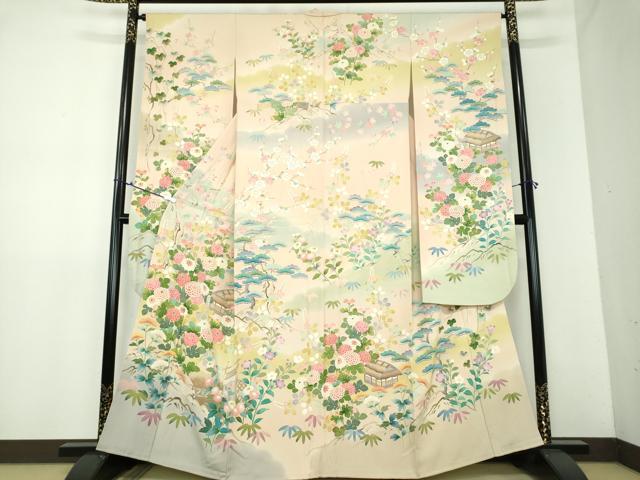 平和屋着物●豪華振袖　友禅　松竹梅　風景花文　暈し染め　正絹　逸品　DAAX4498ps