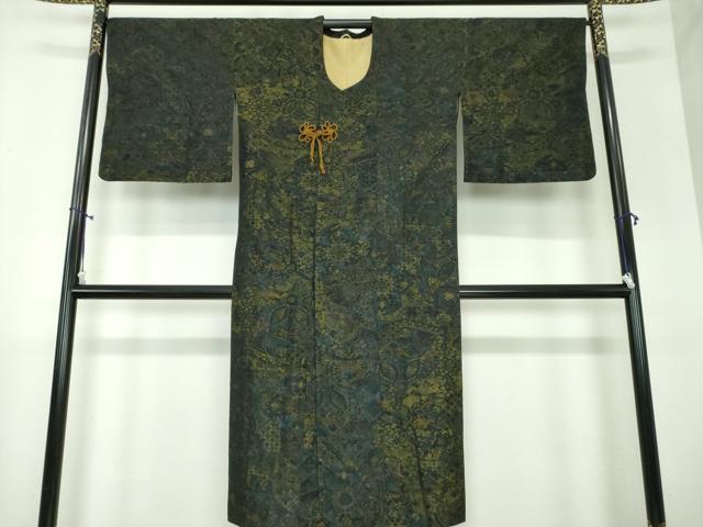平和屋着物●道行コート　ロング丈　単衣　更紗花文　正絹　逸品　DAAX4507ps