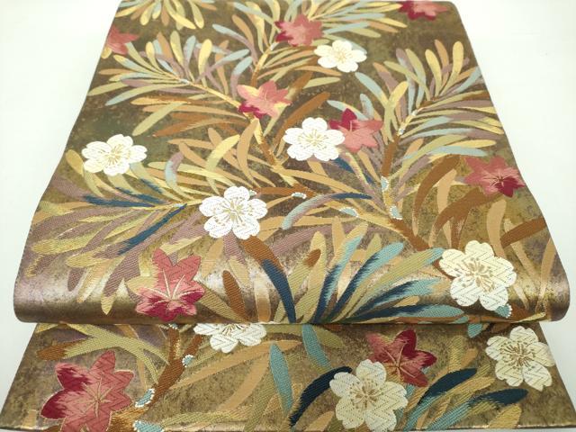平和屋着物●六通柄袋帯　唐織　草花文　金糸　引箔　正絹　逸品　DAAX4531ps