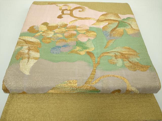 平和屋着物●綴れ　太鼓柄袋帯　葡萄蔦の葉文　金銀糸　正絹　逸品　DAAX4540ps