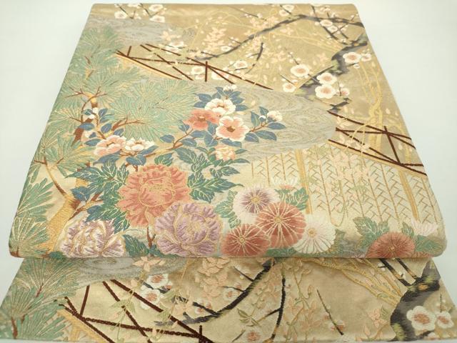 平和屋着物●老舗織元　泰生織物　太鼓柄袋帯　唐織　流水吉祥花文　金糸　引箔　正絹　逸品　DAAX4542ps