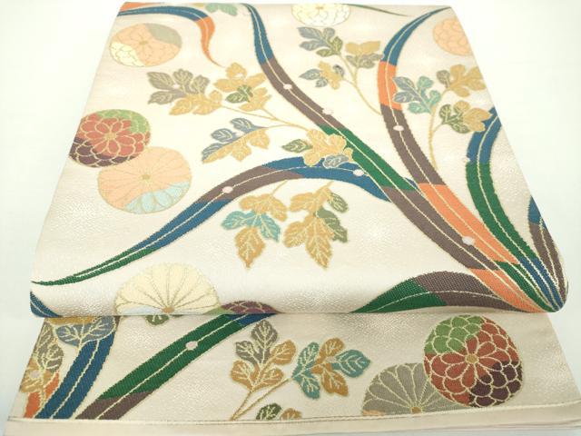 平和屋着物○西陣 白綾苑大庭 六通柄袋帯 唐織 露芝