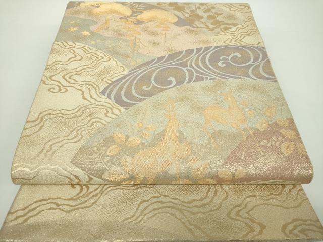 平和屋着物●西陣　六通柄袋帯　地紙獣花文　金銀糸　証紙付き　正絹　逸品　DAAX4555ps