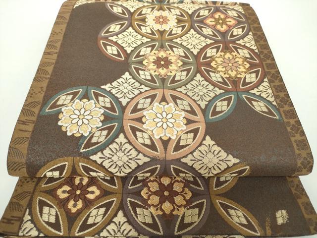 平和屋着物●六通柄袋帯　七宝花文　金糸　正絹　逸品　DAAX4556ps