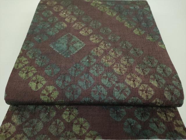 平和屋着物●菅原工房　菅原結作　漢方染紬　両面　全通柄袋帯　紬地　総絞り　菱文　正絹　逸品　DAAX4563ps