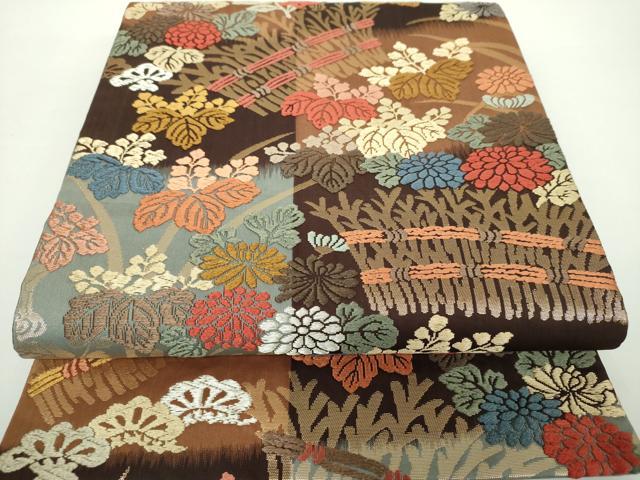 平和屋着物●六通柄袋帯　唐織　柴垣花文　金糸　正絹　逸品　DAAX4573ps
