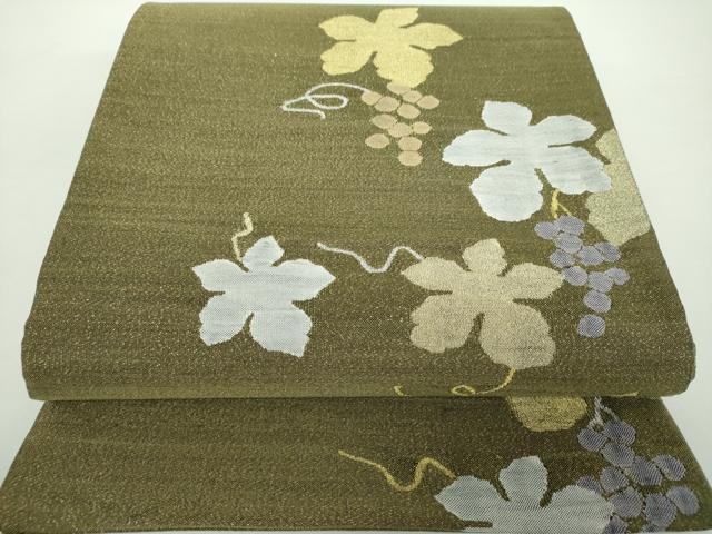 平和屋着物●綴れ　六通柄袋帯　葡萄蔦の葉文　金銀糸　正絹　逸品　DAAX4577ps