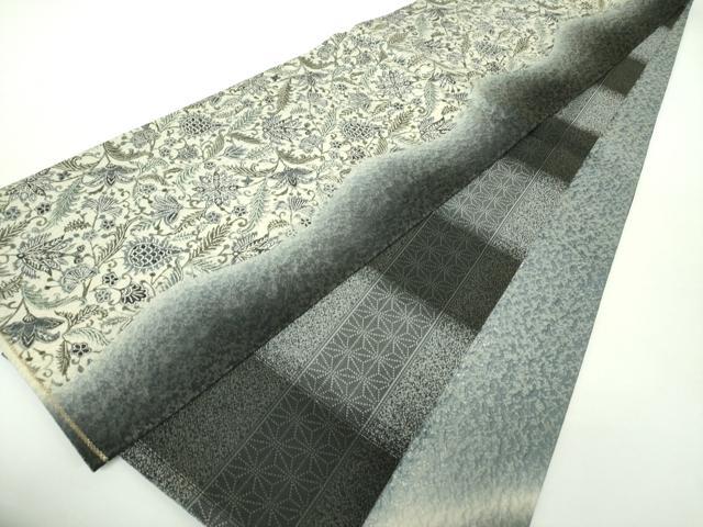 平和屋着物●双方向　両面全通柄袋帯　ふくれ織　更紗花間道　金通し地　正絹　逸品　未使用　DAAX4582ps