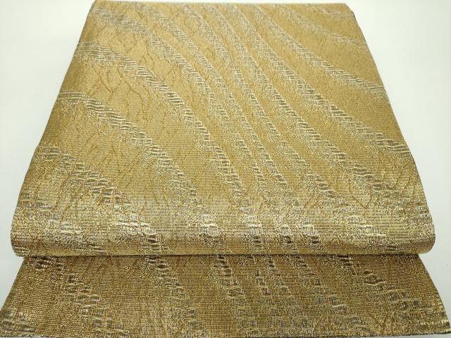 平和屋着物●染色作家　草野一騎　全通柄袋帯　斜線文　金糸　正絹　逸品　未使用　DAAX4584ps