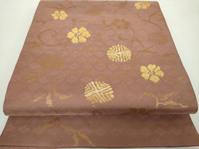 平和屋着物●全通柄　本袋帯　名物裂　笹蔓緞子　金糸　正絹　逸品　DAAX4585ps