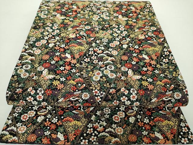 平和屋着物●六通柄袋帯　唐織　宝尽くし　立涌飛鶴花文　黒地　金糸　正絹　逸品　DAAX4600ps