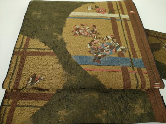 平和屋着物●八寸名古屋帯　蟹　枝花文　金糸　正絹　逸品　DAAX4606ps