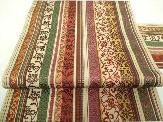 平和屋着物●本場筑前博多織　八寸名古屋帯　更紗花間道　正絹　逸品　未使用　DAAX4611ps