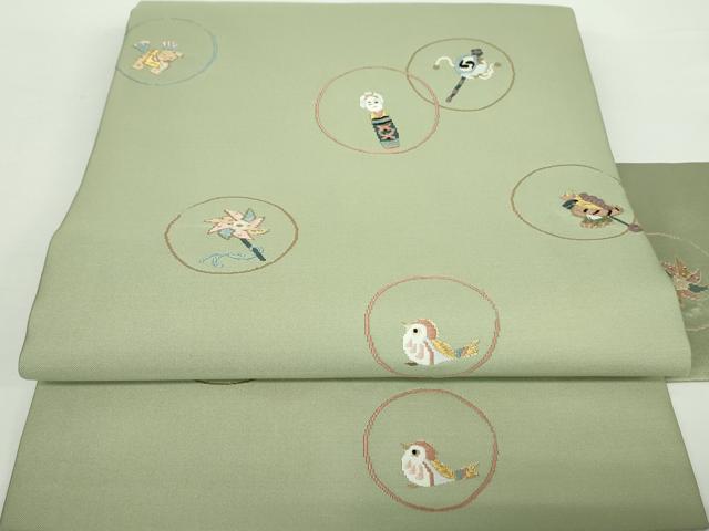 平和屋着物●九寸名古屋帯　唐織　玩具文様　金糸　正絹　逸品　DAAX4619ps