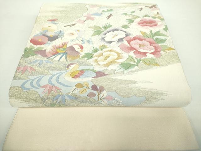 平和屋着物●爪掻き本綴れ　八寸名古屋帯　鴛鴦花文　金銀糸　正絹　逸品　DAAX4620ps