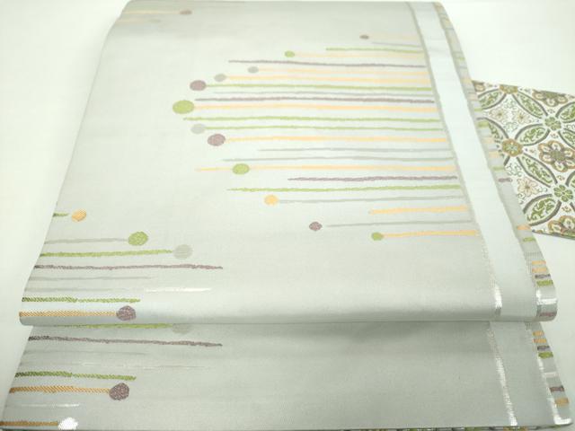 平和屋着物●九寸名古屋帯　横段丸文　銀糸　正絹　逸品　DAAX4634ps