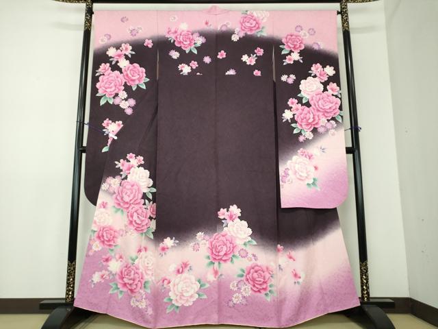 平和屋着物●豪華振袖　舞花文　暈し染め　銀彩　正絹　逸品　DAAX4711ps