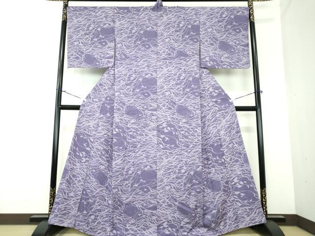 平和屋着物●上質な小紋　結織苑　枝葉シルエット　反端付き　正絹　逸品　未使用　DAAX4714ps