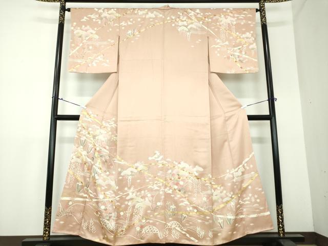 平和屋着物●銀座きしや　訪問着　駒刺繍　吉祥花文　金彩　正絹　逸品　DAAX4716ps