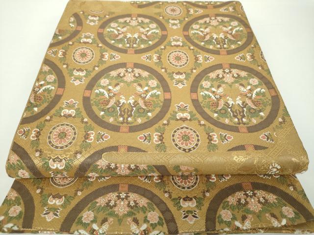 平和屋着物●六通柄袋帯　唐織　狩猟花文　金糸　正絹　逸品　未使用　DAAX4741ps