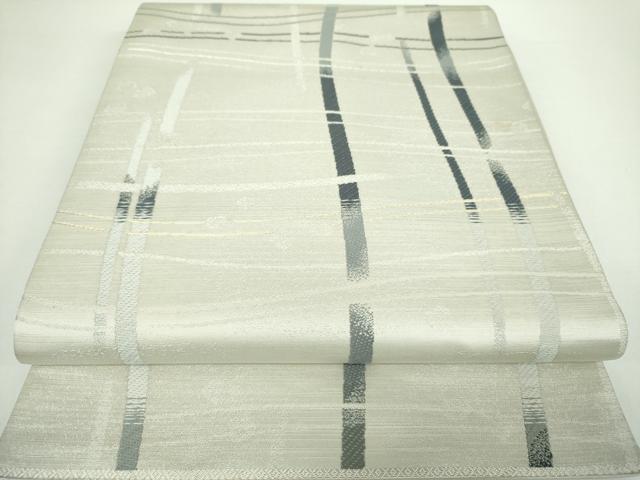 平和屋着物●六通柄袋帯　唐織　松煙染　変わり間道　金銀糸　正絹　逸品　DAAX4753ps