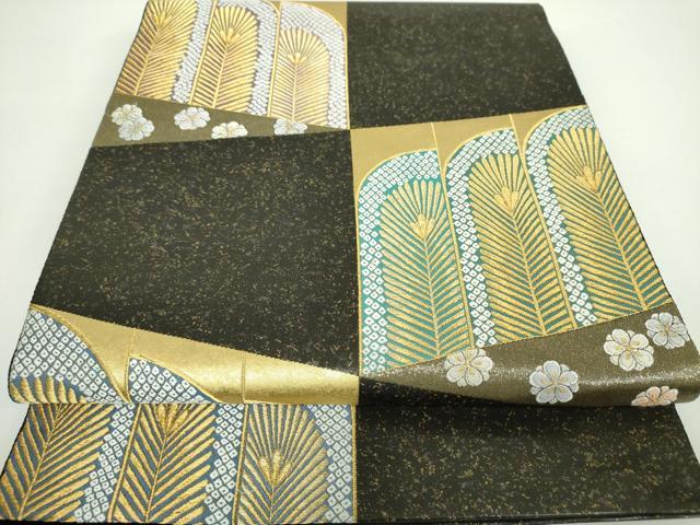 平和屋着物●西陣　長嶋成織物　ながしま帯　六通柄袋帯　松市松文　本金箔　瀞金錦　正絹　逸品　DAAX4762ps