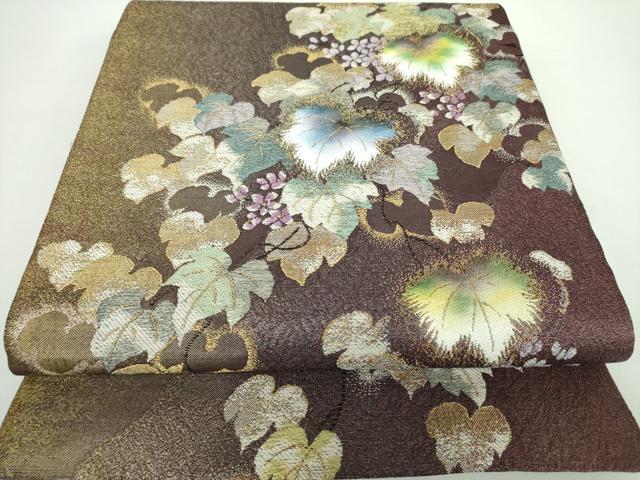 平和屋着物●六通柄袋帯　唐織　葡萄蔦の葉文　金糸　やまと誂製　正絹　逸品　DAAX4763ps