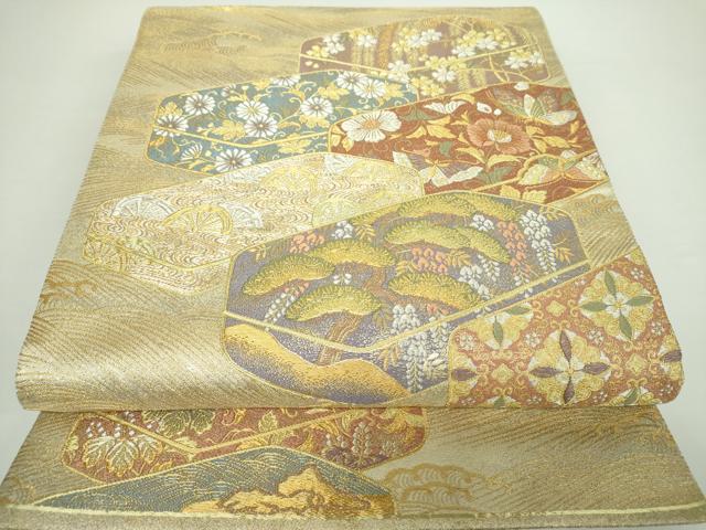 平和屋着物●六通柄袋帯　文箱舞蝶花文　金銀糸　正絹　逸品　未使用　DAAX4767ps