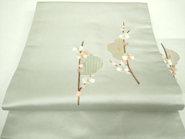 平和屋着物●九寸名古屋帯　総刺繍　槍梅　金糸　正絹　逸品　DAAX4769ps