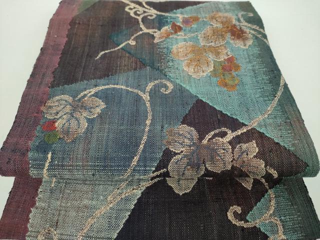 平和屋着物●八寸名古屋帯　紬地　葡萄蔦の葉文　正絹　逸品　未使用　DAAX4784ps