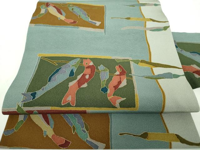 平和屋着物●九寸名古屋帯　魚　成り物　金彩　正絹　逸品　DAAX4785ps