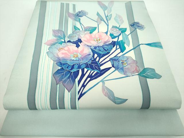 平和屋着物●塩瀬　九寸開き名古屋帯　枝花文　金彩　正絹　逸品　DAAX4810ps