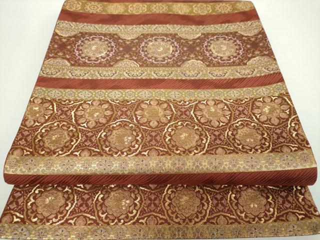 平和屋着物●西陣織　陰山織物謹製　箔屋清兵衛　六通柄袋帯　正倉院間道華文　金糸　正絹　逸品　DAAX4847ps