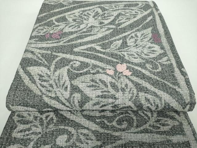 平和屋着物●六通柄袋帯　紬地　草花文　ラメ糸　三越扱い　正絹　逸品　DAAX4853ps