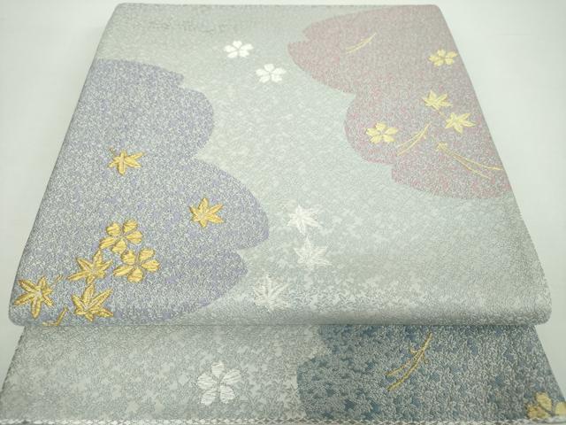 平和屋着物●両面　六通柄袋帯　吹き寄せ花文　舞桜　金銀糸　正絹　逸品　DAAX4854ps