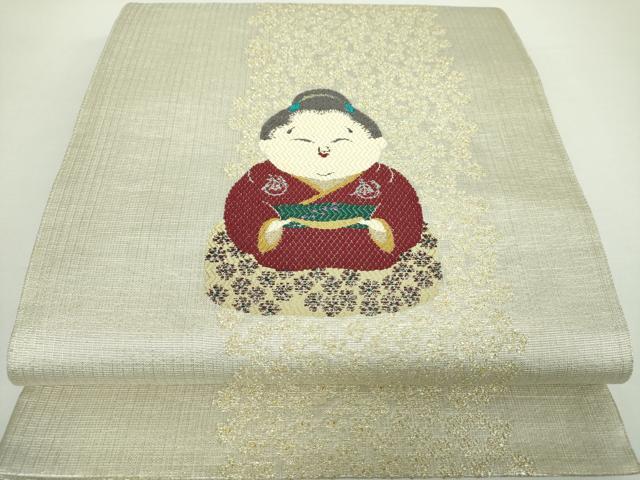 平和屋着物●西陣　鷹匠謹製　織人七人衆　六通柄袋帯　人形文　金銀糸　正絹　逸品　DAAX4857ps