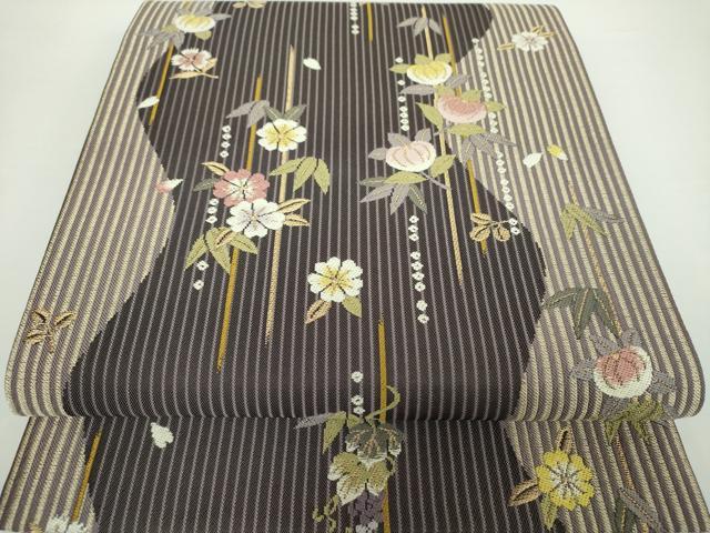 平和屋着物●十代目　歌舞伎役者　坂東三津五郎　六通柄袋帯　花布季　吉祥花文　金糸　やまと誂製　正絹　逸品　未使用　DAAX4858ps