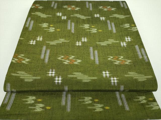 平和屋着物●全通柄袋帯　紬地　染織美術　芙蓉庵　琉球絣文様　正絹　逸品　未使用　DAAX4862ps