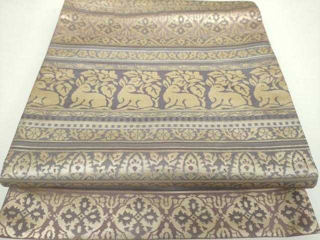 平和屋着物●六通柄京袋帯　名物裂花文　花兎　金糸　正絹　逸品　DAAX4889ps