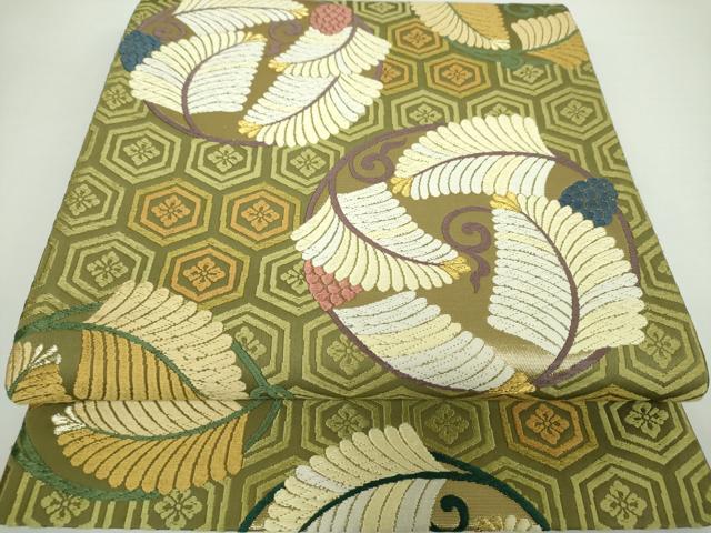 平和屋着物●六通柄袋帯　唐織　若松葉　金糸　正絹　逸品　DAAX4892ps