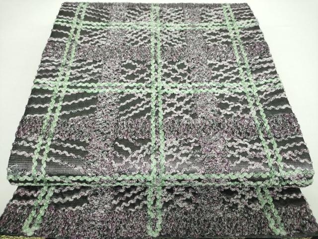 平和屋着物●染織デザイナー　堀口無月 　MUGETSU　チュール織　六通柄袋帯　格子　銀糸　正絹　逸品　DAAX4893ps