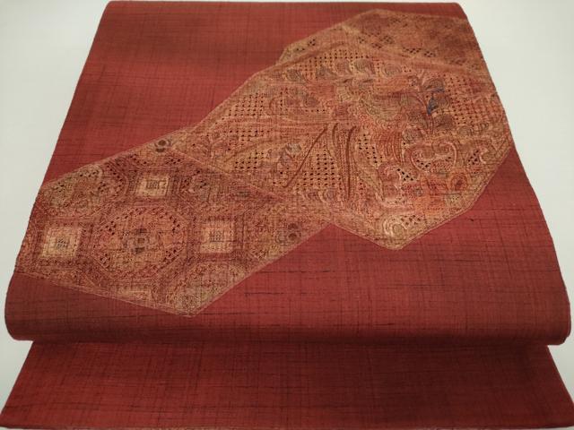 平和屋着物●中国三大刺繍　スワトウ刺繍　汕頭刺繍　総刺繍　太鼓柄袋帯　紬地　蜀江花鳥文　正絹　逸品　未使用　DAAX4894ps