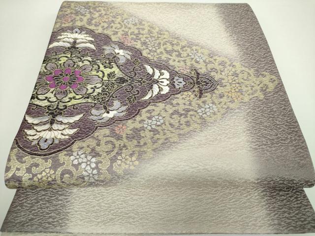 平和屋着物●太鼓柄袋帯　刺繍　花菱文　金銀彩　銀通し地　鈴乃屋扱い　正絹　逸品　DAAX4901ps