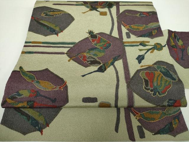 平和屋着物●全通柄九寸名古屋帯　成り物　鬼しぼ縮緬　金彩　正絹　逸品　未使用　DAAX4917ps