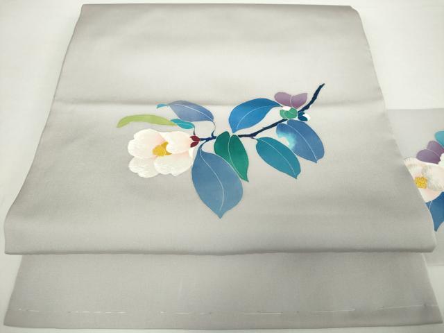 平和屋着物●塩瀬　九寸名古屋帯　刺繍　枝花文　正絹　逸品　DAAX4919ps