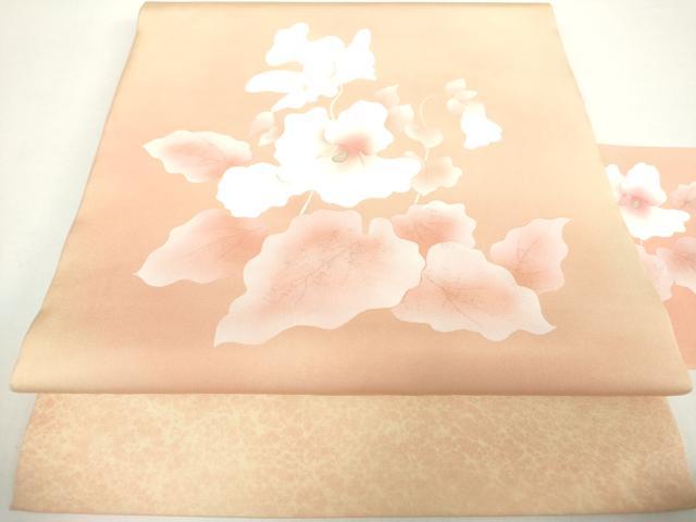 平和屋着物●塩瀬　九寸名古屋帯　作家物　手描き　草花文　金彩　正絹　逸品　DAAX4921ps