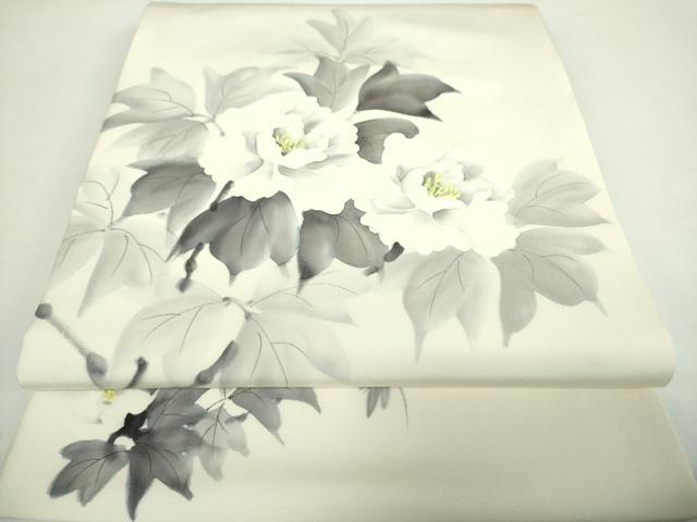 平和屋着物●塩瀬　九寸名古屋帯　作家物　手描き　枝花文　正絹　逸品　DAAX4922ps