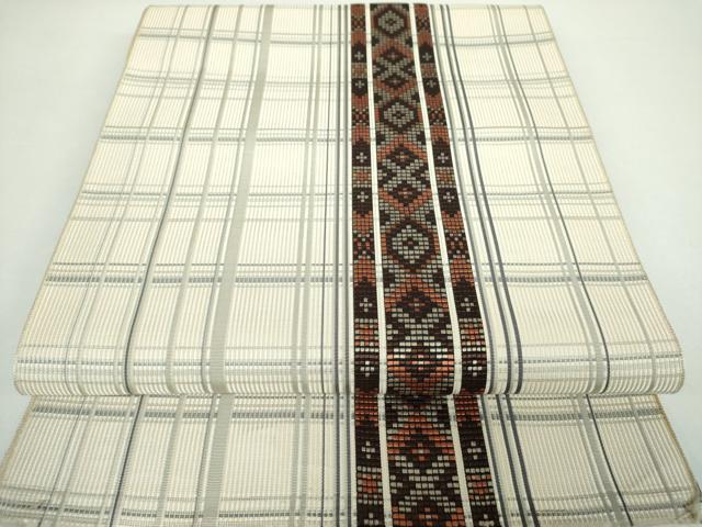 平和屋着物●本場筑前博多織　草木染　手織工房　染匠：小森久　八寸名古屋帯　菱格子間道　証紙付き　正絹　逸品　DAAX4934ps